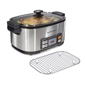 hamilton beach 9-in-1 digital programmable slow cooker with 6 quart nonstick crock, sear, saute, steam, rice functions, stainless steel (33065)