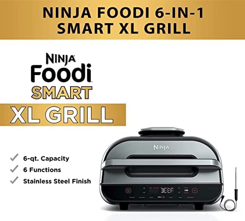 Ninja FG551 Foodi Smart XL 6-in-1 Indoor Grill with Air Fry, Roast, Bake, Broil & Dehydrate, Smart Thermometer, Blue/Blue