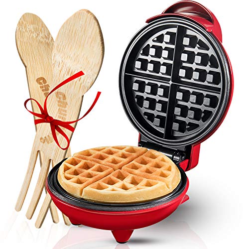 Burgess Brothers Mini Waffle Maker | Portable Electric Non-Stick Waffle Iron | Belgian Waffle Maker Makes 4 Inch Waffles | Includes Bamboo Sporks