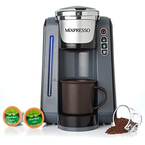 Mixpresso - Single Serve K-Cup Coffee Maker | With 4 Brew Sizes for 1.0 & 2.0 K-Cup Pods | Removable 45oz Water Tank | Quick Brewing with Auto Shut-Off | Rapid Brew Technology (Dark/Gray)