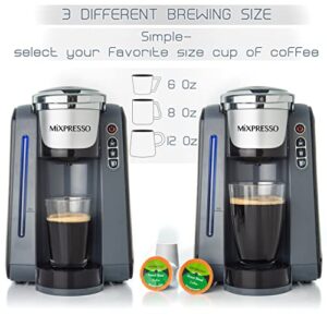 Mixpresso - Single Serve K-Cup Coffee Maker | With 4 Brew Sizes for 1.0 & 2.0 K-Cup Pods | Removable 45oz Water Tank | Quick Brewing with Auto Shut-Off | Rapid Brew Technology (Dark/Gray)