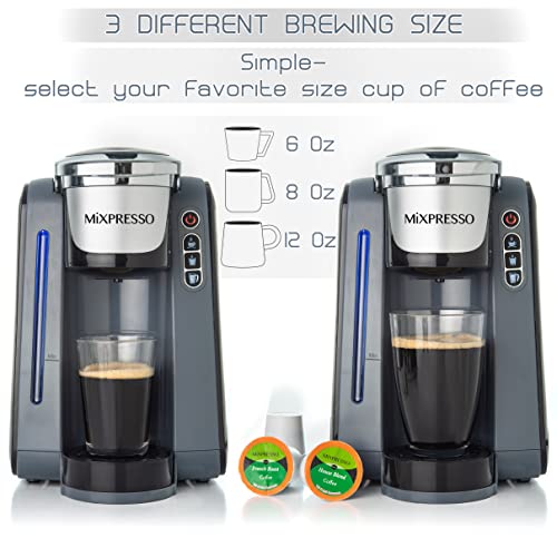 Mixpresso - Single Serve K-Cup Coffee Maker | With 4 Brew Sizes for 1.0 & 2.0 K-Cup Pods | Removable 45oz Water Tank | Quick Brewing with Auto Shut-Off | Rapid Brew Technology (Dark/Gray)