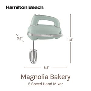 Magnolia Bakery 5-Speed Electric Hand Mixer by Hamilton Beach, Powerful 1.3 Amp DC Motor for Effortless Mixing & Consistent Speed in Thick Ingredients, Slow Start, Beaters and Whisk, Green (62601)