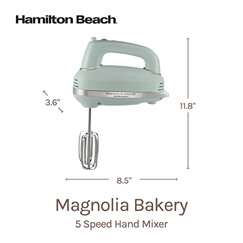 Magnolia Bakery 5-Speed Electric Hand Mixer by Hamilton Beach, Powerful 1.3 Amp DC Motor for Effortless Mixing & Consistent Speed in Thick Ingredients, Slow Start, Beaters and Whisk, Green (62601)