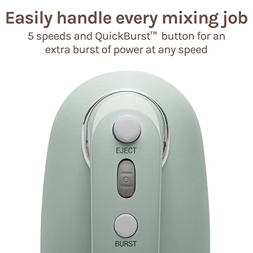 Magnolia Bakery 5-Speed Electric Hand Mixer by Hamilton Beach, Powerful 1.3 Amp DC Motor for Effortless Mixing & Consistent Speed in Thick Ingredients, Slow Start, Beaters and Whisk, Green (62601)