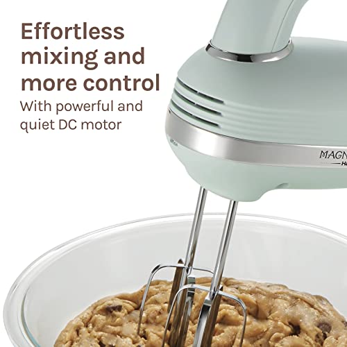 Magnolia Bakery 5-Speed Electric Hand Mixer by Hamilton Beach, Powerful 1.3 Amp DC Motor for Effortless Mixing & Consistent Speed in Thick Ingredients, Slow Start, Beaters and Whisk, Green (62601)