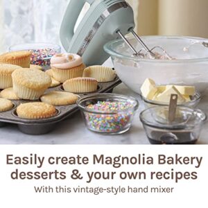 Magnolia Bakery 5-Speed Electric Hand Mixer by Hamilton Beach, Powerful 1.3 Amp DC Motor for Effortless Mixing & Consistent Speed in Thick Ingredients, Slow Start, Beaters and Whisk, Green (62601)