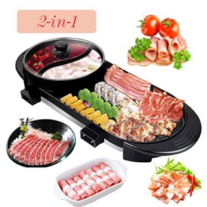 comft hot pot and grill, 2 in 1 electric hot pot grill cooker with dual temperature control multi-functional smokeless shabu korean bbq pan indoor large capacity non-stick, capacity for 2 – 12 people