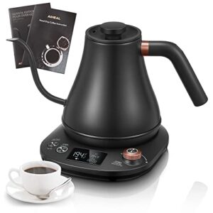 electric gooseneck kettle with precise 1℉ temperature control, aiheal pour over coffee tea kettle,1200w rapid heating, temperature holding, 100% stainless steel inner, 0.8l, matt black