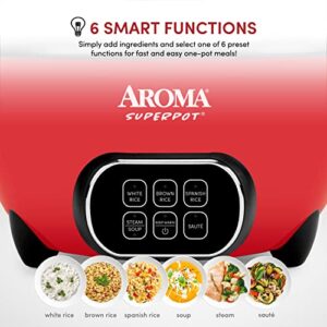 AROMA® 20-Cup (Cooked) Super Pot® Rice & Grain Cooker, Food Steamer & Multicooker with Sauté, Soup, and Spanish Rice Functions, Automatic Keep Warm Mode, Steam Rack Included, Red (ARC-1021DR)