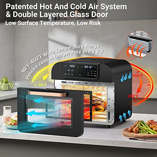 Air Fryer Oven OIMIS, 17QT 9-in-1 Countertop Smart Air Fryer Toaster Oven with Rotisserie, Dehydrator, Digital LED Screen, Countertop Convection Oven, 6 Accessories, 1500w, Black, ETL Certified