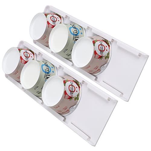 Yogurt Organizer for Fridge, Yogurt Holder for Refrigerator Greek and Vegan Yogurt Organizer Slider Yogurt Organizer Sliding Yogurt Holder w/ Adhesive Tapes for 4 Yogurts of 3.75 inch, 2 Pack