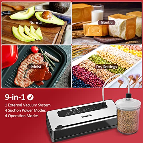 Precision Food Vacuum Sealer Machine, Daintii 85Kpa Automatic Vacuum Air Sealing System with 9-in-1 Preset & Built-in Cutter, Includes Starter Kit