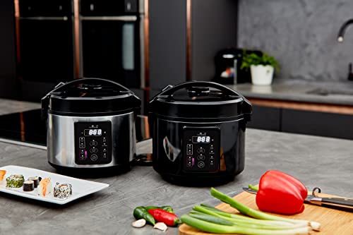 Yum Asia Kumo YumCarb Rice Cooker with Ceramic Bowl and Advanced Fuzzy Logic, (5.5 Cups, 1 Litre), 5 Rice Cooking Functions, 3 Multicooker Functions, 110V US Power (Dark Stainless Steel)