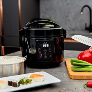 Yum Asia Kumo YumCarb Rice Cooker with Ceramic Bowl and Advanced Fuzzy Logic, (5.5 Cups, 1 Litre), 5 Rice Cooking Functions, 3 Multicooker Functions, 110V US Power (Dark Stainless Steel)