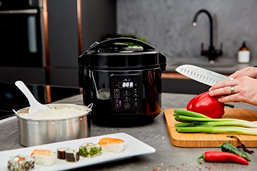 Yum Asia Kumo YumCarb Rice Cooker with Ceramic Bowl and Advanced Fuzzy Logic, (5.5 Cups, 1 Litre), 5 Rice Cooking Functions, 3 Multicooker Functions, 110V US Power (Dark Stainless Steel)