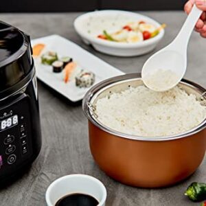 Yum Asia Kumo YumCarb Rice Cooker with Ceramic Bowl and Advanced Fuzzy Logic, (5.5 Cups, 1 Litre), 5 Rice Cooking Functions, 3 Multicooker Functions, 110V US Power (Dark Stainless Steel)