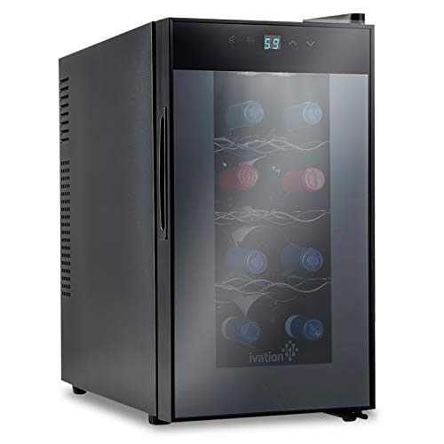 Ivation 8 Bottle Red And White Wine Thermoelectric Wine Cooler/Chiller Counter Top Wine Cellar with Digital Temperature Display, Freestanding Refrigerator Smoked Glass Door Quiet Operation Fridge