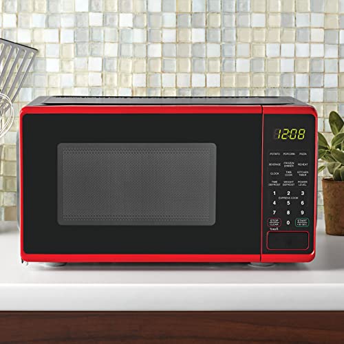 Small desktop microwave oven with child safety lock, capacity of 0.7 cubic feet/700 watts, Available in two colors (Red)