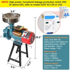 NAIZEA Electric Grain Mill Grinder Corn Grinder, 110V 3000W Commercial Corn Mill Grinder Machine Feed Mill Wheat Grinder, Flour Mill Cereals Grinder with Funnel (Dry Grinder)