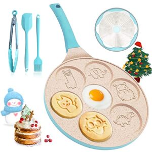 dayooh mini pancake griddle, nonstick pancakes pan for kids induction cooktops pancake griddle maker with animal molds, suitable for all stovetops, blue