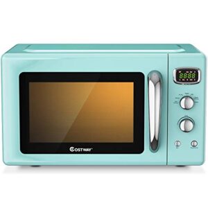 costway retro countertop microwave oven, 0.9cu.ft, 900w microwave oven, with 5 micro power, defrost & auto cooking function, led display, glass turntable and viewing window, child lock