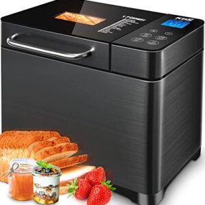 KBS Bread Maker-710W Dual Heaters, 17-in-1 Bread Machine Stainless Steel with Auto Nut Dispenser&Ceramic Pan, Gluten-Free, Dough Maker,Jam,Yogurt PROG, Touch Panel, 3 Loaf Sizes 3 Crust Colors,Recipes