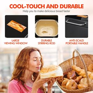 KBS Bread Maker-710W Dual Heaters, 17-in-1 Bread Machine Stainless Steel with Auto Nut Dispenser&Ceramic Pan, Gluten-Free, Dough Maker,Jam,Yogurt PROG, Touch Panel, 3 Loaf Sizes 3 Crust Colors,Recipes