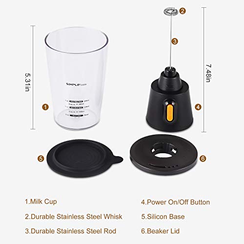 SIMPLETaste Electric Milk Frother, Automatic Battery Operated Foam Maker and Drink Mixer with Stainless Steel Whisk and Foamer Cup