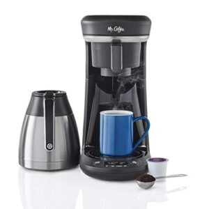 mr. coffee coffee maker, programmable coffee machine for single serve or carafe coffee, 10 cups, black