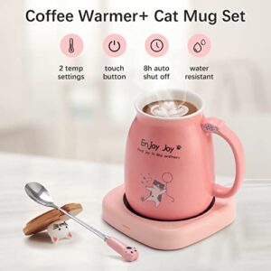 Coffee Mug Beverage Warmer Relaxing Spa Gift Box Set Happy Birthday for Women- Ceramic Cat Coffee Cup, Bath Bomb, Scented Candle,Soap,Best Gift for Her Best Friend Sister Daughter Mom Valentines Day