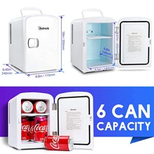 AstroAI Mini Fridge Portable AC/DC Powered Thermoelectric System Cooler and Warmer 4 Liter/6 Can for Cars, Homes, Offices, and Dorms,White (Renewed)