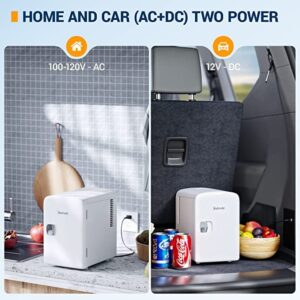 AstroAI Mini Fridge Portable AC/DC Powered Thermoelectric System Cooler and Warmer 4 Liter/6 Can for Cars, Homes, Offices, and Dorms,White (Renewed)