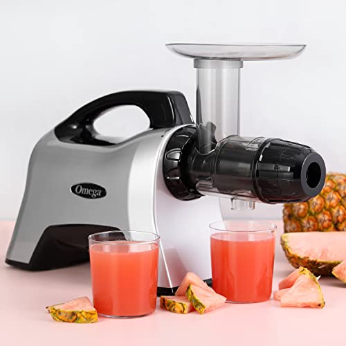 Omega Juicer NC1000HDS Juice Extractor and Nutrition System Slow Masticating BPA-FREE with Quiet Motor and Reverse Easy to Clean, 200-Watt, Silver