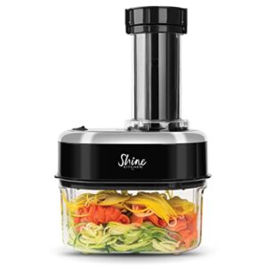 shine kitchen co ses-100 electric spiralizer for veggies, spiral vegetable cutter makes and holds up to 4 servings (60 oz) of zucchini noodles, curly fries, and more