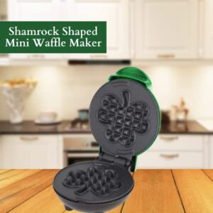 KS Shamrock Shaped Mini Waffle Maker Home Kitchen Restaurant Party Favor Cookware for St Patricks Day Waffles On the Go Breakfast Dessert Snack Easy to Clean Cooker, 1 count with CUSTOM KS Luggage Tag