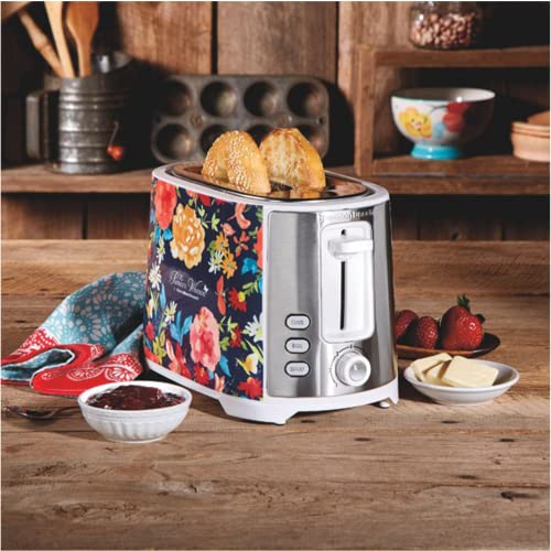 The Pioneer Woman Fiona Floral Extra-Wide Slot 2-Slice Toaster, Bread Toaster, Best Toaster High-Lift Toast Boost