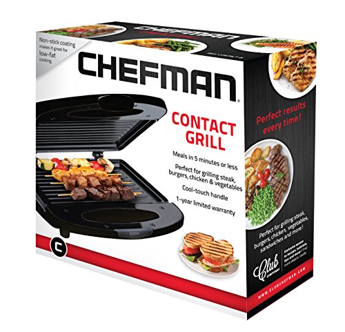 Chefman Electric Contact Grill Griddle, Indoor Dual Closed Sandwich Maker with Nonstick Plates & Cool Touch Handle, For Kitchen & Countertop, 2 Serving, Compact, Black