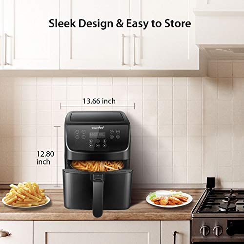 COMFEE' 5.8Qt Digital Air Fryer, Toaster Oven & Oilless Cooker, 1700W with 8 Preset Functions, LED Touchscreen, Shake Reminder, Non-stick Detachable Basket, BPA & PFOA Free (110 electronic Recipes)