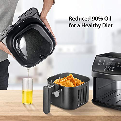 COMFEE' 5.8Qt Digital Air Fryer, Toaster Oven & Oilless Cooker, 1700W with 8 Preset Functions, LED Touchscreen, Shake Reminder, Non-stick Detachable Basket, BPA & PFOA Free (110 electronic Recipes)