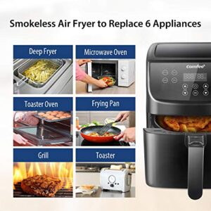 COMFEE' 5.8Qt Digital Air Fryer, Toaster Oven & Oilless Cooker, 1700W with 8 Preset Functions, LED Touchscreen, Shake Reminder, Non-stick Detachable Basket, BPA & PFOA Free (110 electronic Recipes)