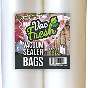 Vac Fresh Food Vacuum Sealer Rolls (11" x 50', 2 Rolls), 3.5mil Embossed Food Storage Bags, Vacuum Seal Bags for Meal Prep, Sous Vide Bags for Cooking (100 Feet)