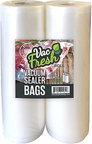 Vac Fresh Food Vacuum Sealer Rolls (11" x 50', 2 Rolls), 3.5mil Embossed Food Storage Bags, Vacuum Seal Bags for Meal Prep, Sous Vide Bags for Cooking (100 Feet)