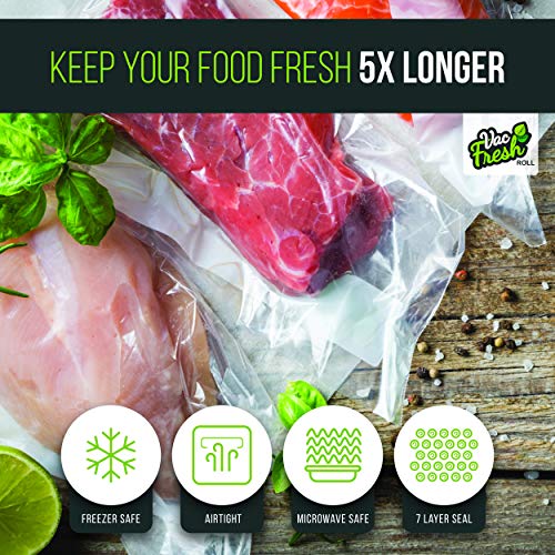 Vac Fresh Food Vacuum Sealer Rolls (11" x 50', 2 Rolls), 3.5mil Embossed Food Storage Bags, Vacuum Seal Bags for Meal Prep, Sous Vide Bags for Cooking (100 Feet)