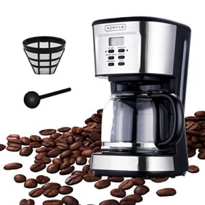 12 cup coffee maker, programmable coffee machine & ice tea maker with glass carafe, drip coffee maker coffee pot, auto keep warm, anti-drip, strength control, stainless steel small coffe maker, 900w quick brew, kognita