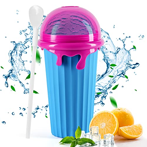 New 500ml Slushie Maker Cup, Large Capacity TIK TOK Magic Quick Frozen Smoothies Cup, Cooling Cup, Double Layer Squeeze Slushy Maker Cup, Happy Gifts for Kids (Blue)