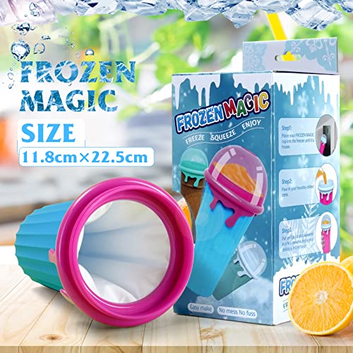 New 500ml Slushie Maker Cup, Large Capacity TIK TOK Magic Quick Frozen Smoothies Cup, Cooling Cup, Double Layer Squeeze Slushy Maker Cup, Happy Gifts for Kids (Blue)