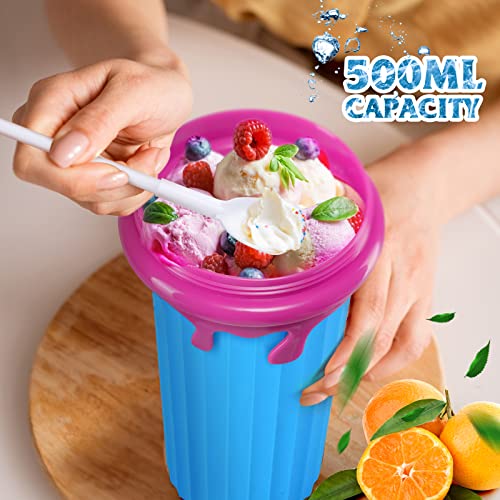 New 500ml Slushie Maker Cup, Large Capacity TIK TOK Magic Quick Frozen Smoothies Cup, Cooling Cup, Double Layer Squeeze Slushy Maker Cup, Happy Gifts for Kids (Blue)