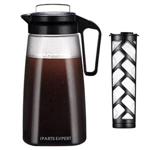 iparts expert cold brew coffee maker, 68oz/2l ice coffee makers – bpa free and removable mesh filter, durable shatterproof plastic ice coffee tea maker pitcher