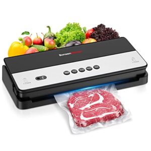 bonsenkitchen food sealer vacuum sealer, built-in cutter & sealer bags rolls and starter kit, dry&moist food modes, compact design air sealing system portable vacuum sealer, black